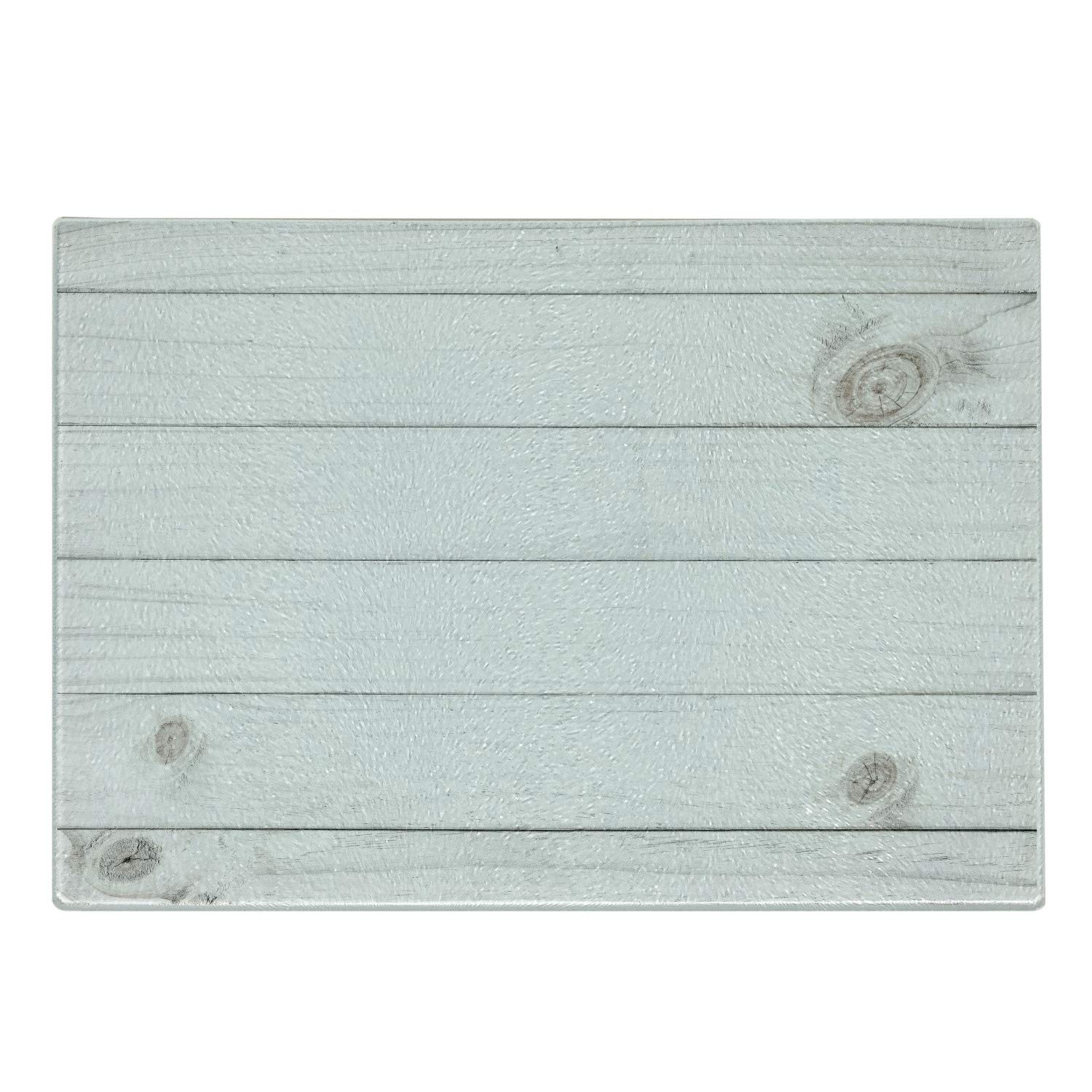 Ambesonne Grey and White Cutting Board, Wooden Planks Horizontal Lines Rustic Timber Soft Tone Oak Background House Image, Decorative Tempered Glass Cutting and Serving Board, Small Size, White