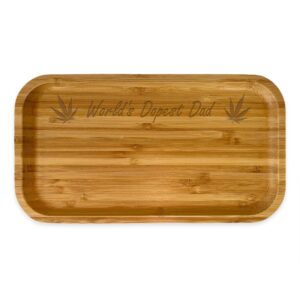 bamboo wood rolling tray with world's dopest dad design, laser engraved 6.25" x 11.25" size