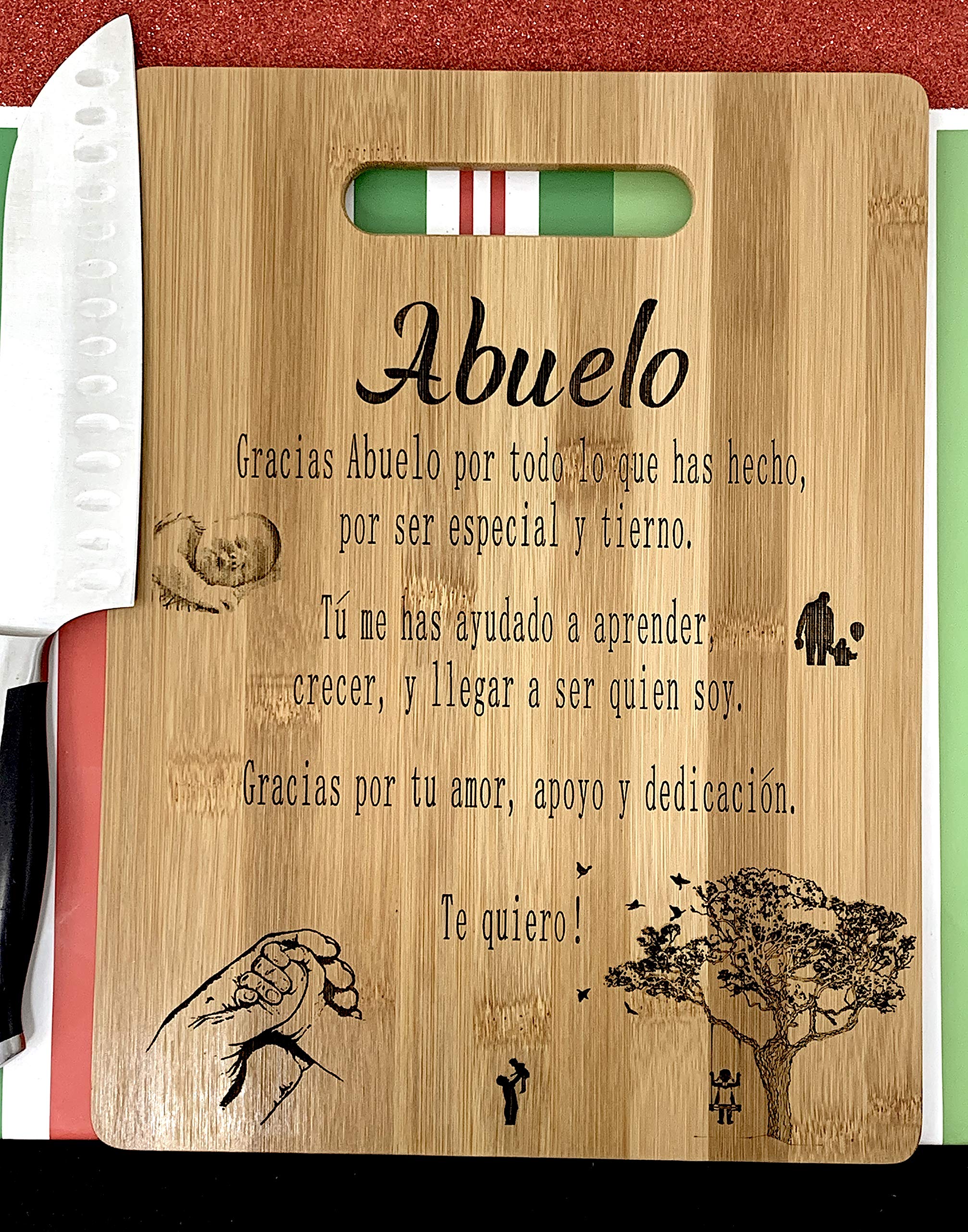 Regalo para Abuelo: tabla de cortar de bambú grabada (22 x 30 cm) Gift for Grandpa-Engraved bamboo cutting board 9"x12"