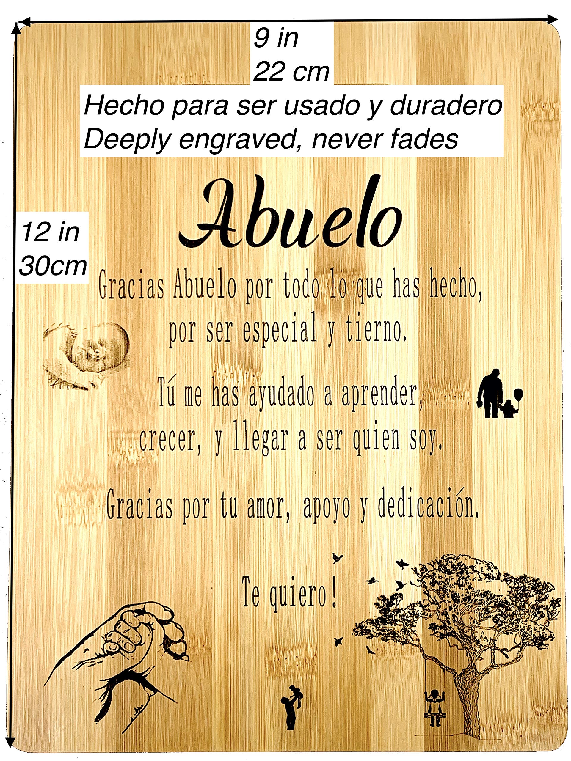 Regalo para Abuelo: tabla de cortar de bambú grabada (22 x 30 cm) Gift for Grandpa-Engraved bamboo cutting board 9"x12"