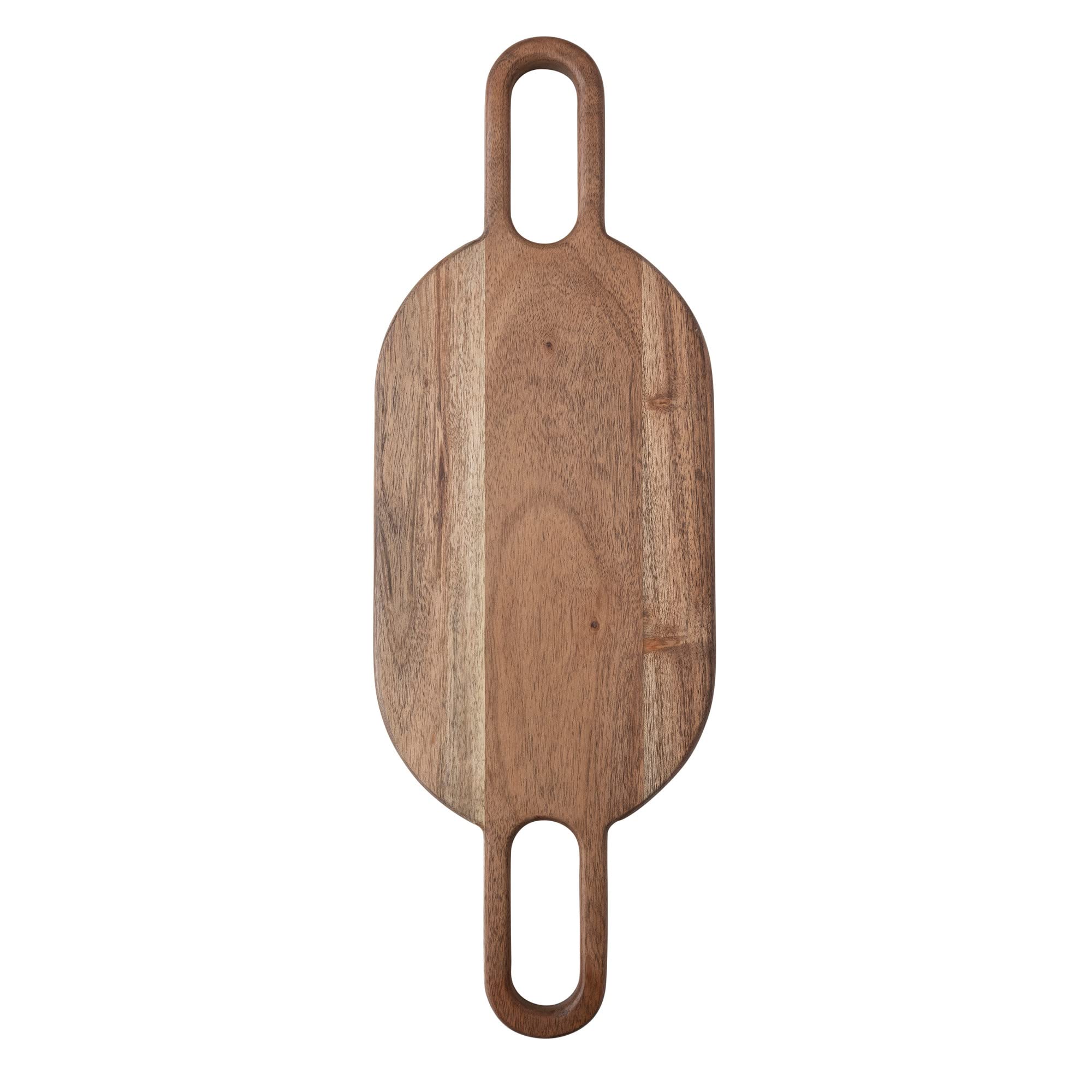 Creative Co-Op Acacia Wood Charcuterie 2 Handles, Natural Cheese/Cutting Board