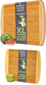 extra large bamboo cutting board - xl wood cutting board - 18 x 12.5" and medium-large wood cutting board : 14.5 x 11.5 inches