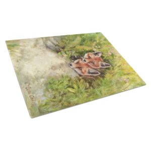 caroline's treasures cdco0324lcb fox cubs peepers by debbie cook glass cutting board large decorative tempered glass kitchen cutting and serving board large size chopping board