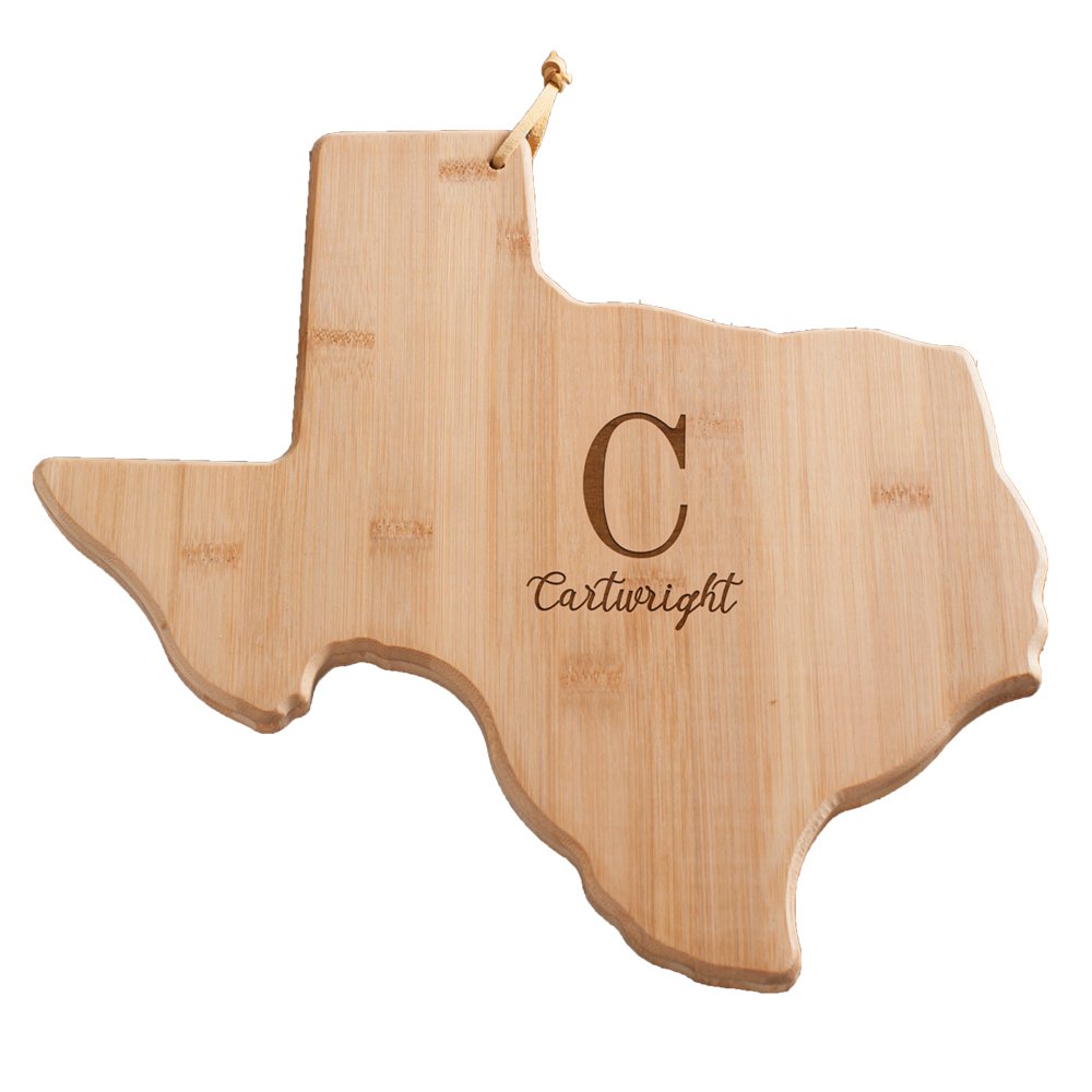 Personalized Family Initial Texas State Cutting Board, Bamboo, 14.25" x 11" x 5/8"