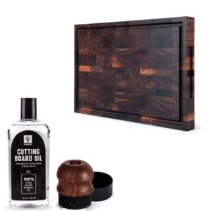 Mevell Walnut Wood Cutting Board (Large 18x12x1.25 End Grain) with Mineral oil (15 oz) and Oil Applicator