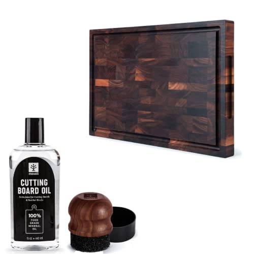 Mevell Walnut Wood Cutting Board (Large 18x12x1.25 End Grain) with Mineral oil (15 oz) and Oil Applicator