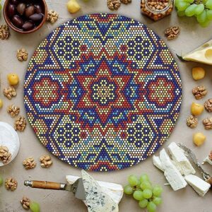 HASTA LA RAIZ | Mexican Handmade Cheese Board covered with resin. Ideal for Charcuterie Platter & Serving Tray. Model: Huichol Star.