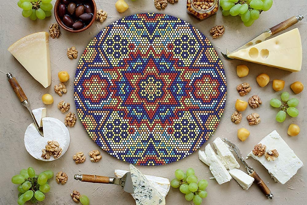 HASTA LA RAIZ | Mexican Handmade Cheese Board covered with resin. Ideal for Charcuterie Platter & Serving Tray. Model: Huichol Star.