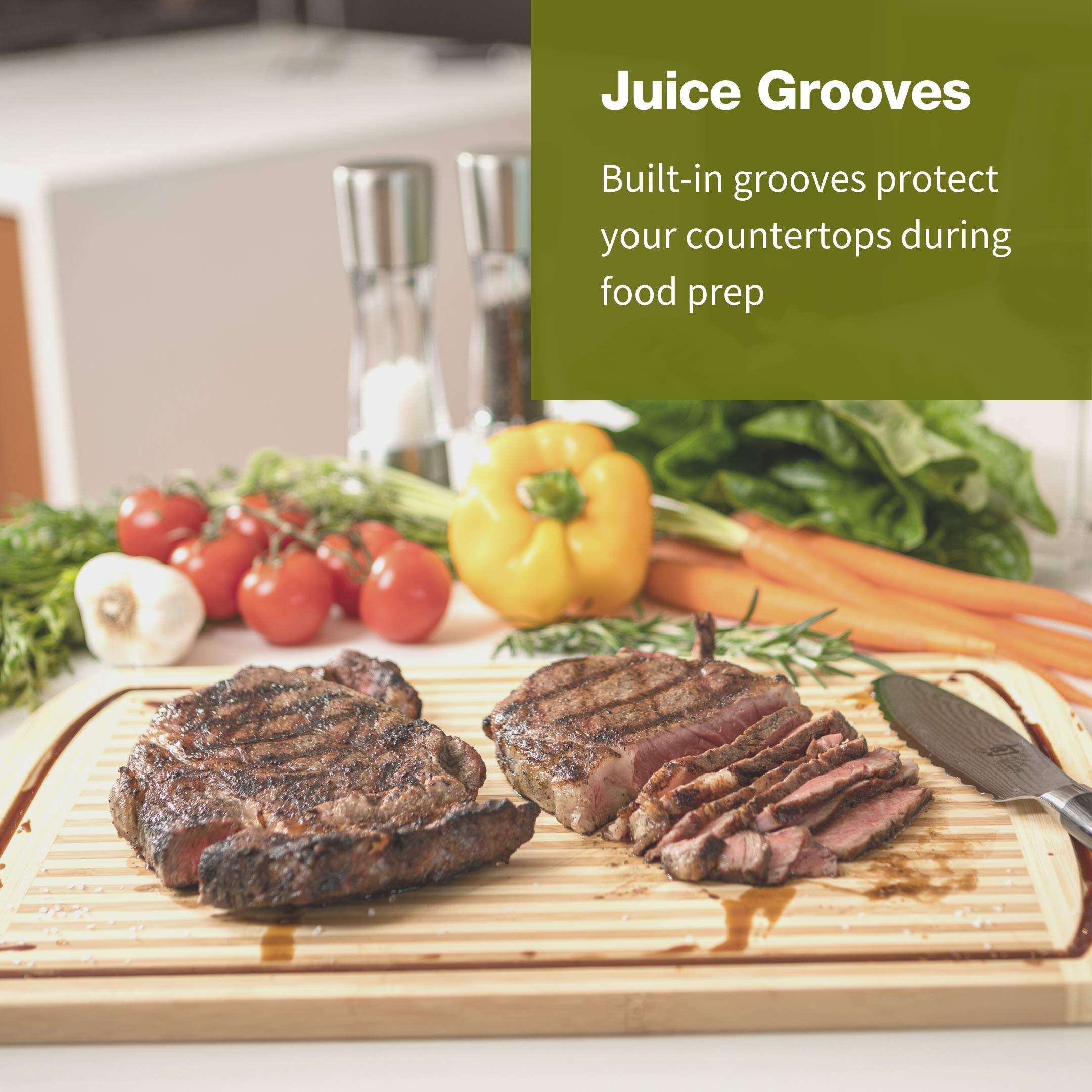 Bamboo Cutting Board With Juice Grooves | Premium Kitchen Chopping Board for Meat (Butcher Block) Cheese and Vegetables | Anti Microbial - 17 x 12