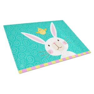 caroline's treasures vha3032lcb happy easter rabbit glass cutting board large decorative tempered glass kitchen cutting and serving board large size chopping board