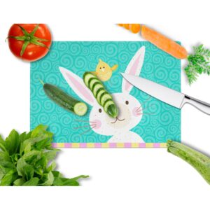 Caroline's Treasures VHA3032LCB Happy Easter Rabbit Glass Cutting Board Large Decorative Tempered Glass Kitchen Cutting and Serving Board Large Size Chopping Board