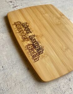 11" x 14" live laugh toaster bath cutting board, bamboo cutting board, engraved cutting board, custom cutting board, housewarming gift