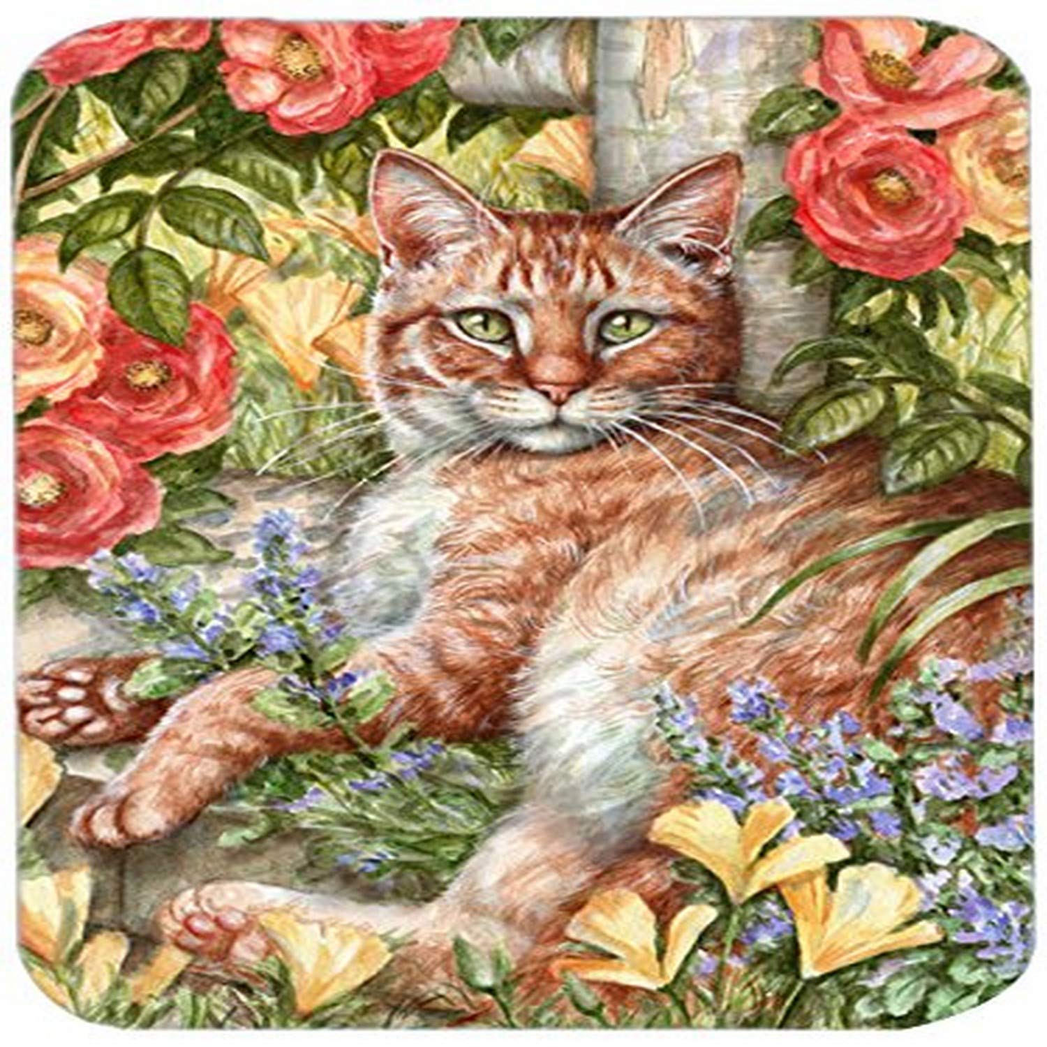 Caroline's Treasures CDCO0027LCB Tabby In The Roses by Debbie Cook Glass Cutting Board Large Decorative Tempered Glass Kitchen Cutting and Serving Board Large Size Chopping Board