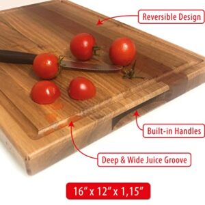 Bilikolik Large Walnut Wood Cutting Board for Kitchen (16x12x1.15) - Reversible Serving Tray - Walnut Cutting Board - Butcher Block - Meat, Vegetables, Fruits, Cheese