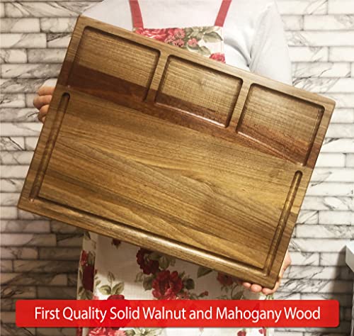 Bilikolik Large Walnut Wood Cutting Board for Kitchen (16x12x1.15) - Reversible Serving Tray - Walnut Cutting Board - Butcher Block - Meat, Vegetables, Fruits, Cheese