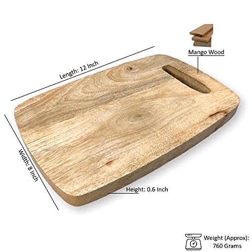 Hashcart® Small Wood Cutting Board with Handle - Decorative Kitchen Chopping Board for Cheese, Bread, Vegetables & Fruits, Butcher Block for Meat