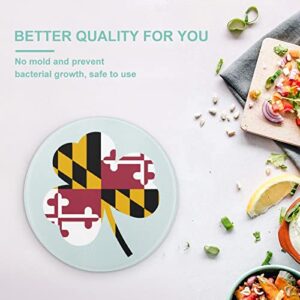 Maryland Flag Shamrock Glass Cutting Board Round Kitchen Decorative Chopping Blocks Mats Food Tray for Men Women