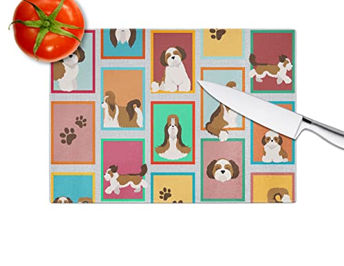 Caroline's Treasures MLM1117LCB Lots of Shih Tzu Glass Cutting Board Large Decorative Tempered Glass Kitchen Cutting and Serving Board Large Size Chopping Board