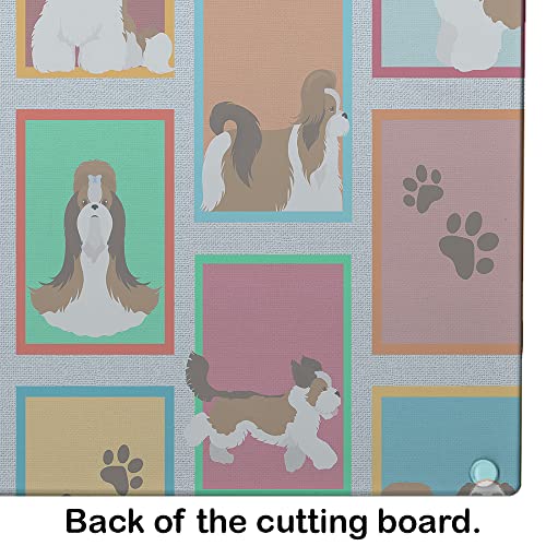 Caroline's Treasures MLM1117LCB Lots of Shih Tzu Glass Cutting Board Large Decorative Tempered Glass Kitchen Cutting and Serving Board Large Size Chopping Board