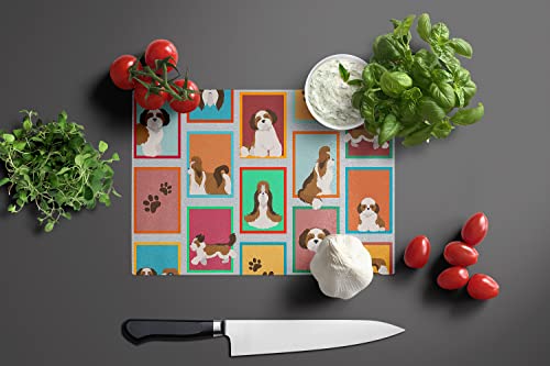 Caroline's Treasures MLM1117LCB Lots of Shih Tzu Glass Cutting Board Large Decorative Tempered Glass Kitchen Cutting and Serving Board Large Size Chopping Board