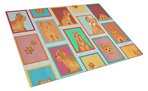 Caroline's Treasures MLM1148LCB Lots of Red Yorkie Glass Cutting Board Large Decorative Tempered Glass Kitchen Cutting and Serving Board Large Size Chopping Board