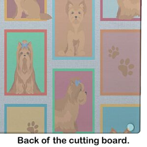 Caroline's Treasures MLM1148LCB Lots of Red Yorkie Glass Cutting Board Large Decorative Tempered Glass Kitchen Cutting and Serving Board Large Size Chopping Board