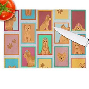 Caroline's Treasures MLM1148LCB Lots of Red Yorkie Glass Cutting Board Large Decorative Tempered Glass Kitchen Cutting and Serving Board Large Size Chopping Board