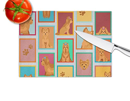 Caroline's Treasures MLM1148LCB Lots of Red Yorkie Glass Cutting Board Large Decorative Tempered Glass Kitchen Cutting and Serving Board Large Size Chopping Board