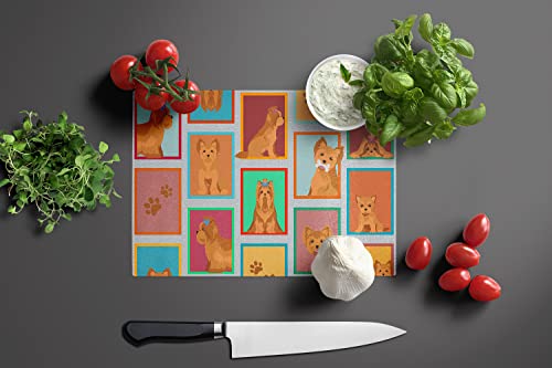 Caroline's Treasures MLM1148LCB Lots of Red Yorkie Glass Cutting Board Large Decorative Tempered Glass Kitchen Cutting and Serving Board Large Size Chopping Board