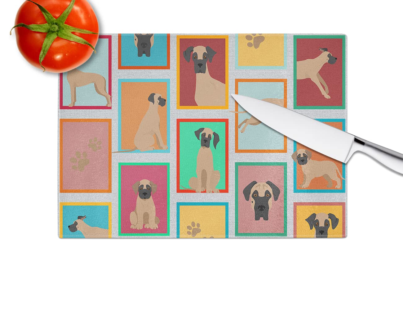 Caroline's Treasures MLM1157LCB Lots of Fawn Great Dane Glass Cutting Board Large Decorative Tempered Glass Kitchen Cutting and Serving Board Large Size Chopping Board