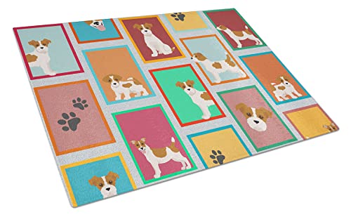 Caroline's Treasures MLM1166LCB Lots of Red and White Jack Russell Terrier Glass Cutting Board Large Decorative Tempered Glass Kitchen Cutting and Serving Board Large Size Chopping Board