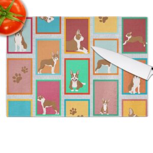 Caroline's Treasures MLM1131LCB Lots of Red Boston Terrier Glass Cutting Board Large Decorative Tempered Glass Kitchen Cutting and Serving Board Large Size Chopping Board