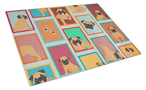 Caroline's Treasures MLM1143LCB Lots of Apricot Pug Glass Cutting Board Large Decorative Tempered Glass Kitchen Cutting and Serving Board Large Size Chopping Board