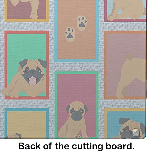 Caroline's Treasures MLM1143LCB Lots of Apricot Pug Glass Cutting Board Large Decorative Tempered Glass Kitchen Cutting and Serving Board Large Size Chopping Board