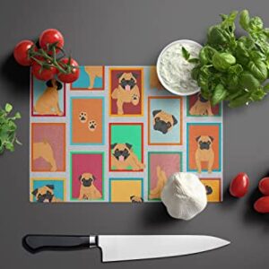 Caroline's Treasures MLM1143LCB Lots of Apricot Pug Glass Cutting Board Large Decorative Tempered Glass Kitchen Cutting and Serving Board Large Size Chopping Board