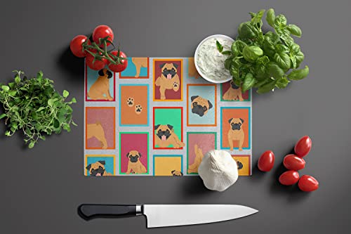 Caroline's Treasures MLM1143LCB Lots of Apricot Pug Glass Cutting Board Large Decorative Tempered Glass Kitchen Cutting and Serving Board Large Size Chopping Board