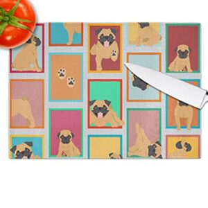 Caroline's Treasures MLM1143LCB Lots of Apricot Pug Glass Cutting Board Large Decorative Tempered Glass Kitchen Cutting and Serving Board Large Size Chopping Board