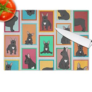 Caroline's Treasures MLM1088LCB Lots of Black French Bulldog Glass Cutting Board Large Decorative Tempered Glass Kitchen Cutting and Serving Board Large Size Chopping Board