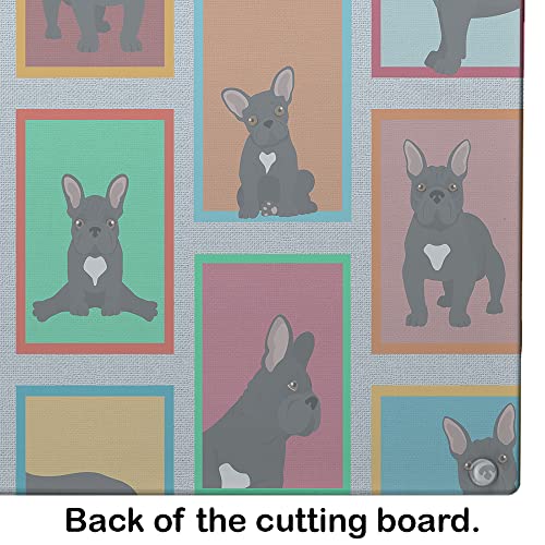 Caroline's Treasures MLM1088LCB Lots of Black French Bulldog Glass Cutting Board Large Decorative Tempered Glass Kitchen Cutting and Serving Board Large Size Chopping Board