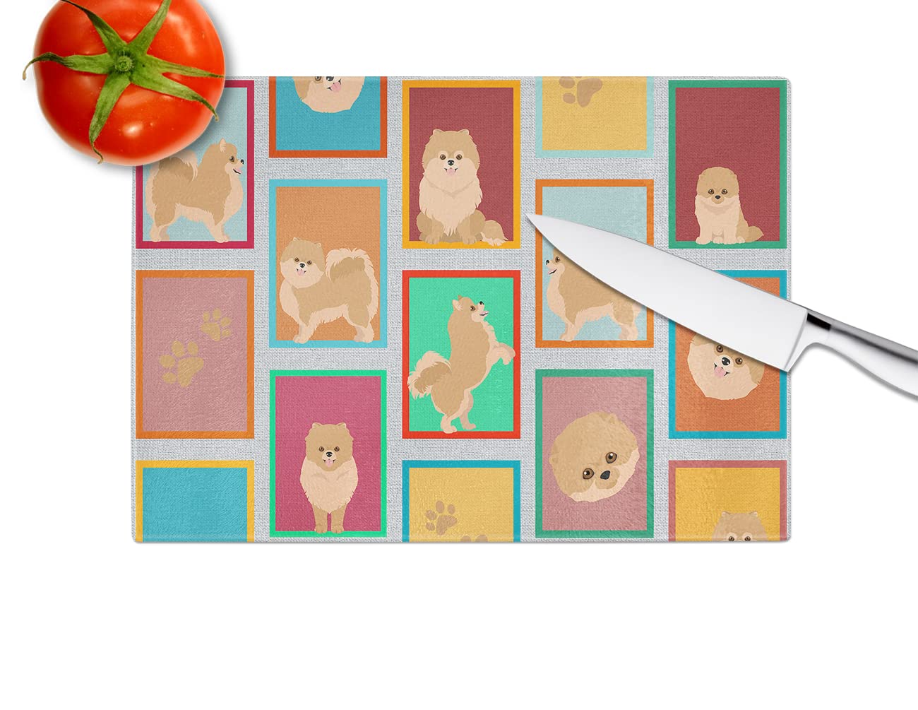 Caroline's Treasures MLM1169LCB Lots of Orange Pomeranian Glass Cutting Board Large Decorative Tempered Glass Kitchen Cutting and Serving Board Large Size Chopping Board