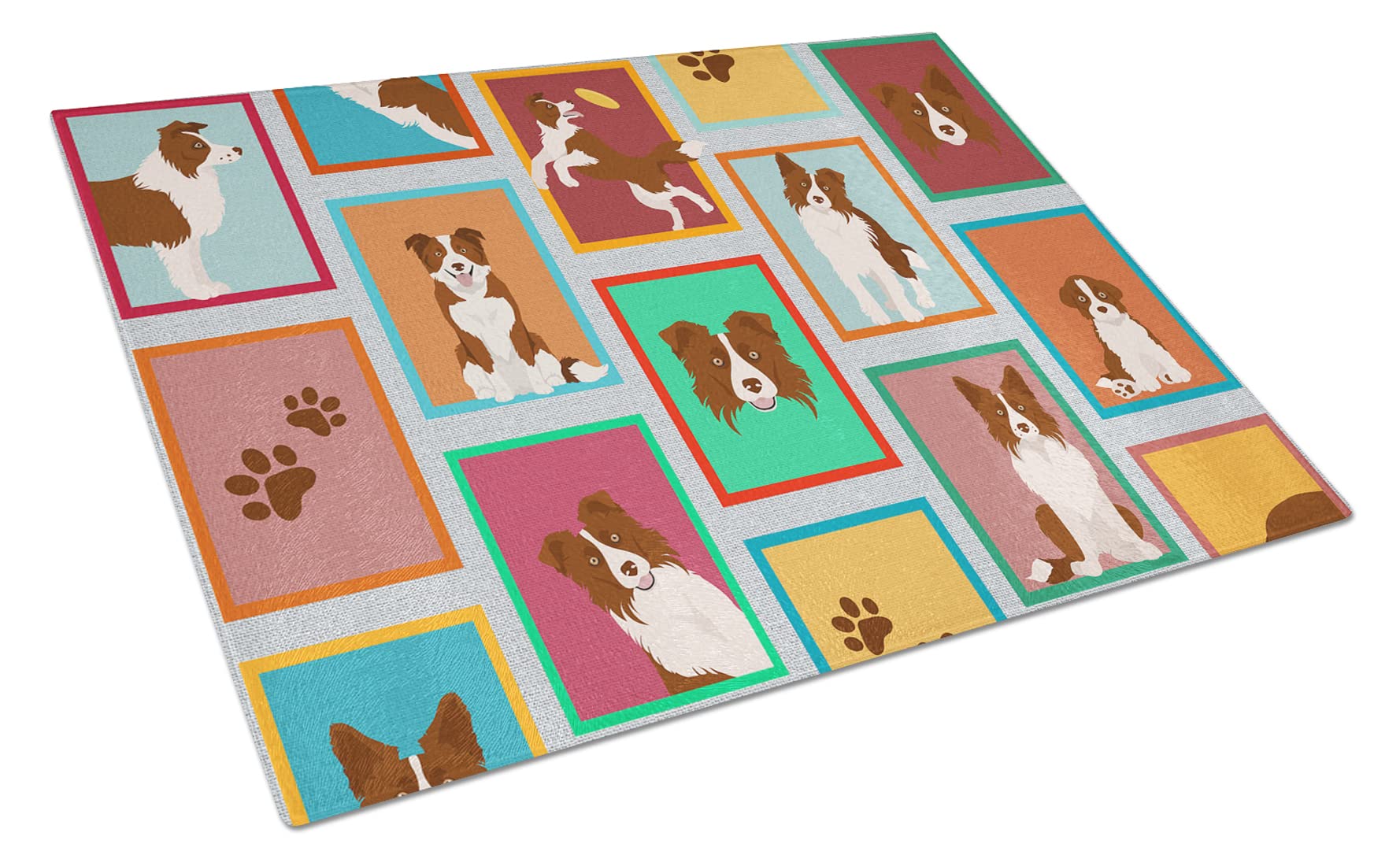 Caroline's Treasures MLM1149LCB Lots of Red Border Collie Glass Cutting Board Large Decorative Tempered Glass Kitchen Cutting and Serving Board Large Size Chopping Board