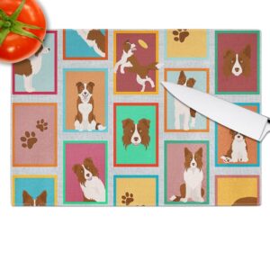 Caroline's Treasures MLM1149LCB Lots of Red Border Collie Glass Cutting Board Large Decorative Tempered Glass Kitchen Cutting and Serving Board Large Size Chopping Board