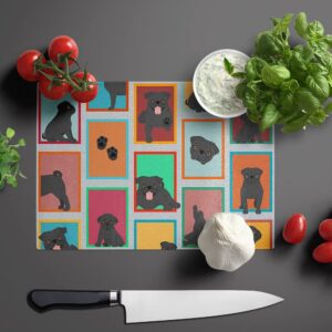 Caroline's Treasures MLM1091LCB Lots of Black Pug Glass Cutting Board Large Decorative Tempered Glass Kitchen Cutting and Serving Board Large Size Chopping Board