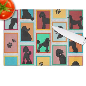 Caroline's Treasures MLM1108LCB Lots of Black Standard Poodle Glass Cutting Board Large Decorative Tempered Glass Kitchen Cutting and Serving Board Large Size Chopping Board