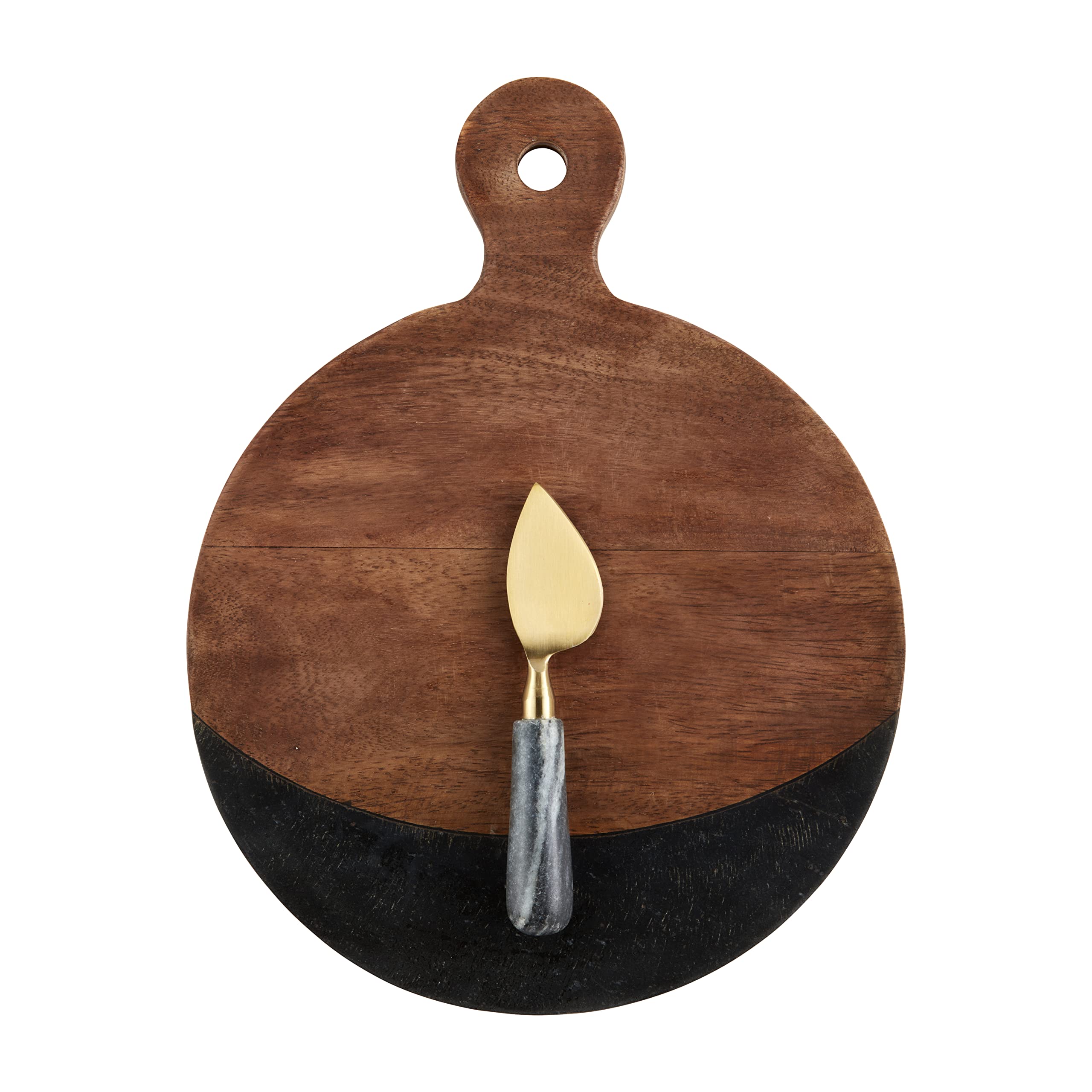 Mud Pie Wood Marble And Wood Board Set, Board 13 3/4" X 10 1/2" Dia | Utensil Approx 5 1/2"