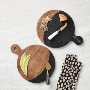 Mud Pie Wood Marble And Wood Board Set, Board 13 3/4" X 10 1/2" Dia | Utensil Approx 5 1/2"