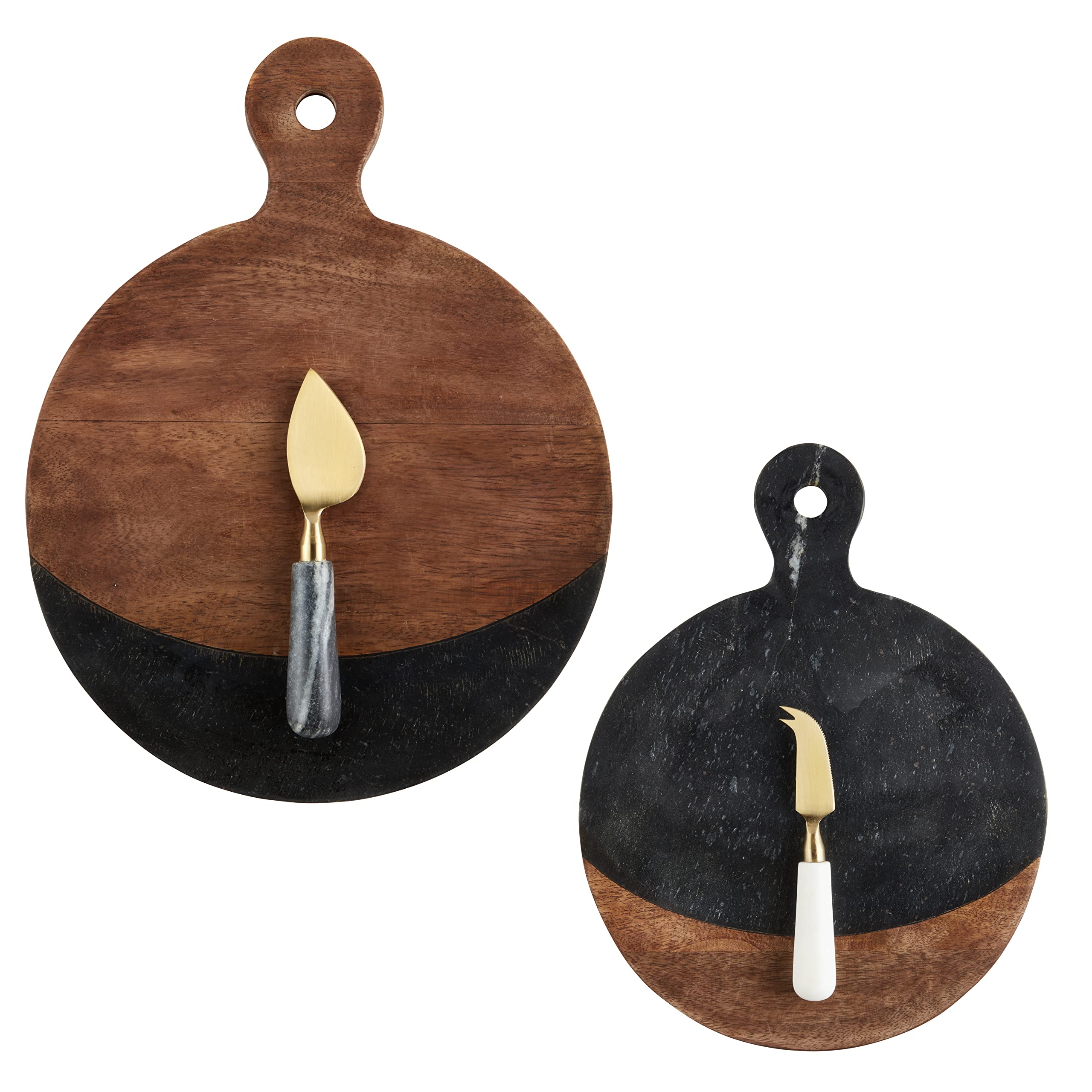 Mud Pie Wood Marble And Wood Board Set, Board 13 3/4" X 10 1/2" Dia | Utensil Approx 5 1/2"