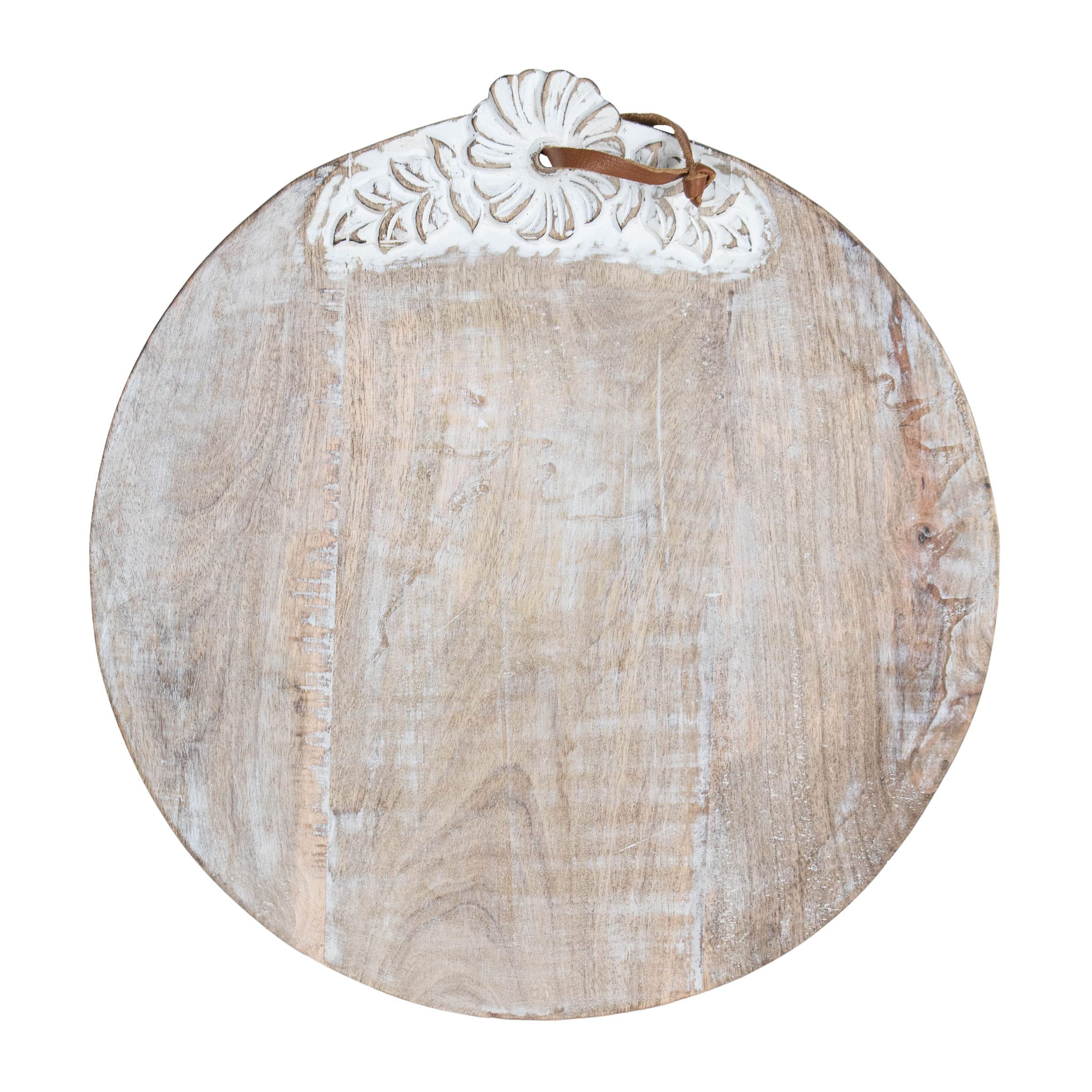 Foreside Home & Garden Large Round White Wood Cutting Board