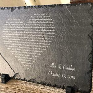 Sassy Squirrel Ink Handcrafted and Personalized Wedding Gift Slate Plaque - Custom Wedding Anniversary Present with Song Title Lyrics Artist - Wedding Vows Ideal for Him Her Couples Husband Wife Girlfriend Boyfriend Valentines Gift Present (16"x10")