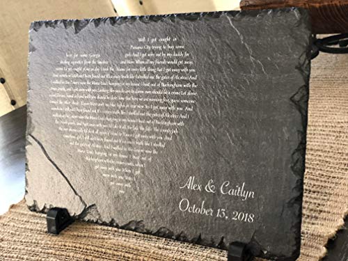 Sassy Squirrel Ink Handcrafted and Personalized Wedding Gift Slate Plaque - Custom Wedding Anniversary Present with Song Title Lyrics Artist - Wedding Vows Ideal for Him Her Couples Husband Wife Girlfriend Boyfriend Valentines Gift Present (16"x10")